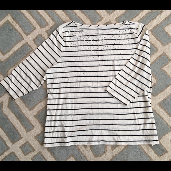 Talbots | Tops | Nwt Talbots Sparkle Blackcream Striped 34 Shirt | Poshmark